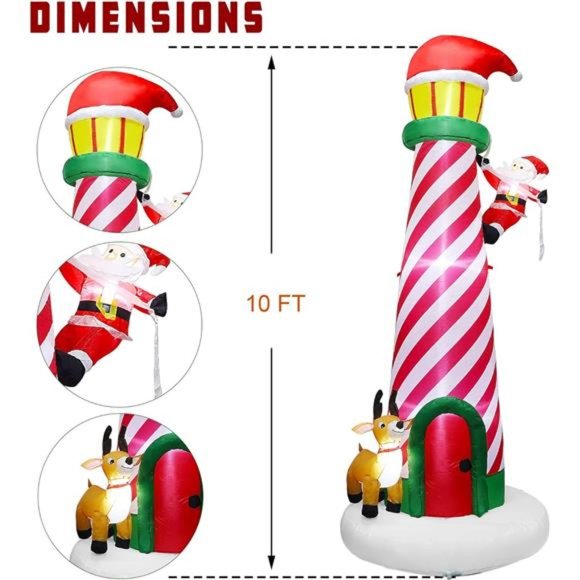 Holiday | 98ft Christmas Inflatable Decor Blow Up Lighthouse With Santa ...